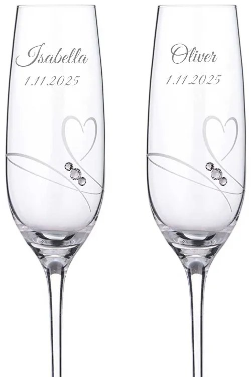 Dekorant Svatební sklenice na šampaňské Romance simple s krystaly Swarovski 200 ml 2KS