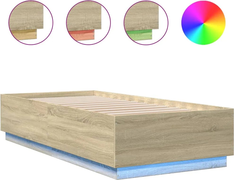 Rám postele s LED osvětlením dub sonoma 90 x 200 cm kompozit 3209634