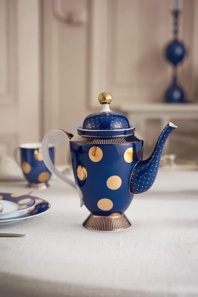 Pip Studio Dot Delight Navy-gold čajová konvice 1,25l, modrá-zlatá (Nádherná čajová konvice v jedinečném designu)