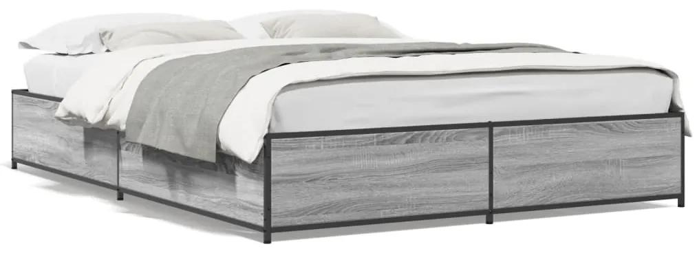 Rám postele šedý sonoma 135 x 190 cm kompozitní dřevo a kov - Default Title
