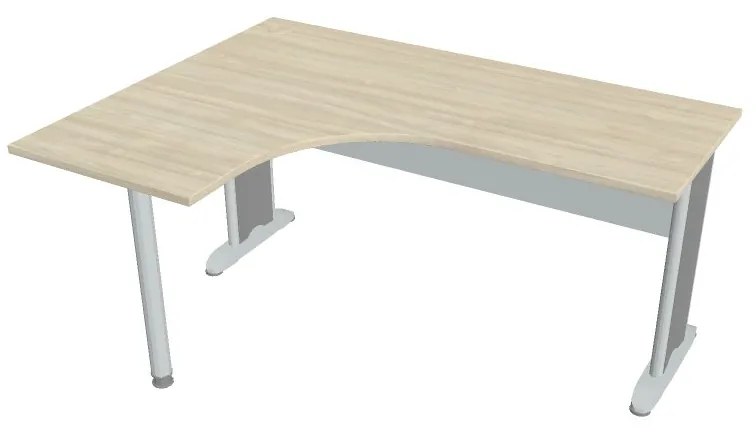 Stůl ergo oblouk pravý 160×120/60 cm - Hobis Cross CE 60 P Dekor stolové desky: akát, Dekor lamino podnože: šedá, Barva nohou: Stříbrná