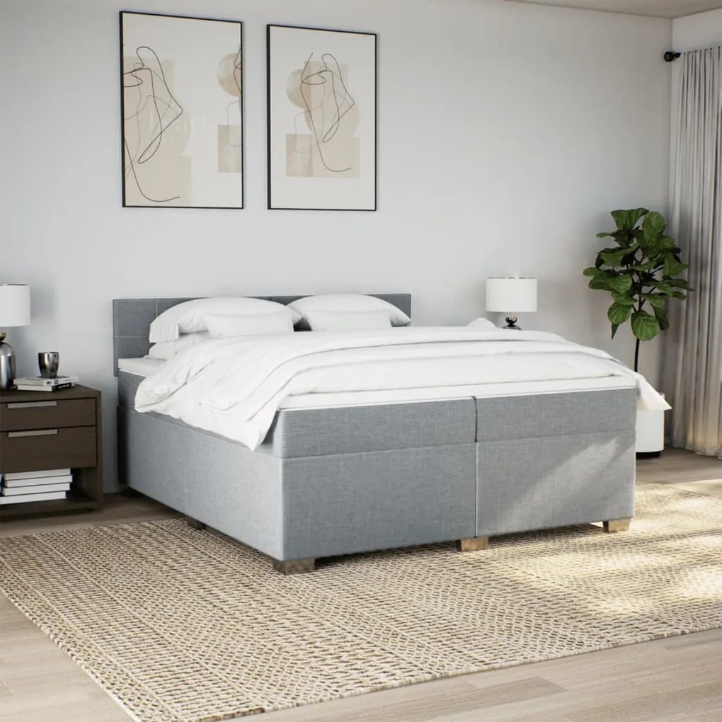 Box spring postel s matrací světle šedá 200 x 200 cm textil 3288295