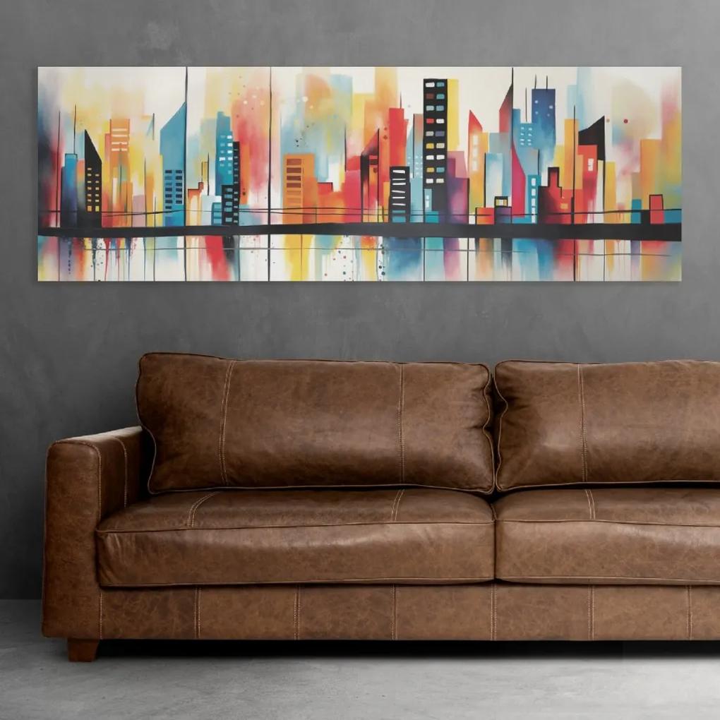 Obraz na plátně - Abstraktní barevné moderní město FeelHappy.cz Velikost obrazu: 150 x 50 cm