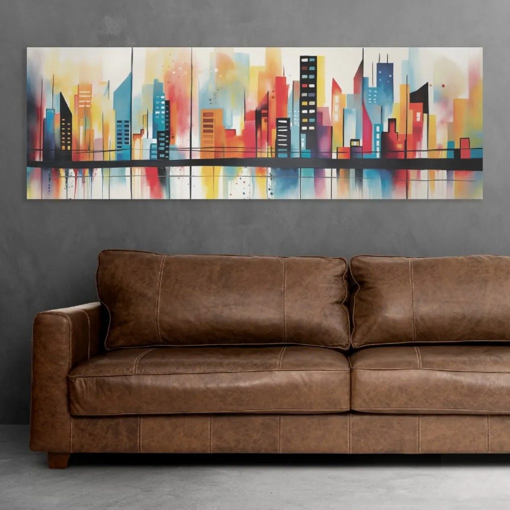 Obraz na plátně - Abstraktní barevné moderní město FeelHappy.cz Velikost obrazu: 210 x 70 cm
