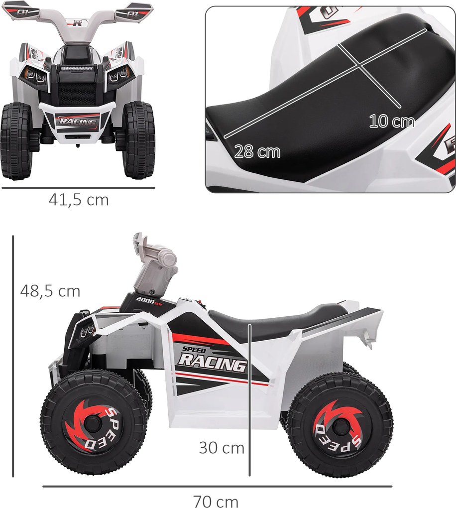 HOMCOM dětská elektrická čtyřkolka Mini elektrická čtyřkolka 6V s funkcí jízdy vpřed a vzad pro děti 1,5-3 roky 2,5 km/h v bílé barvě | Aosom.de