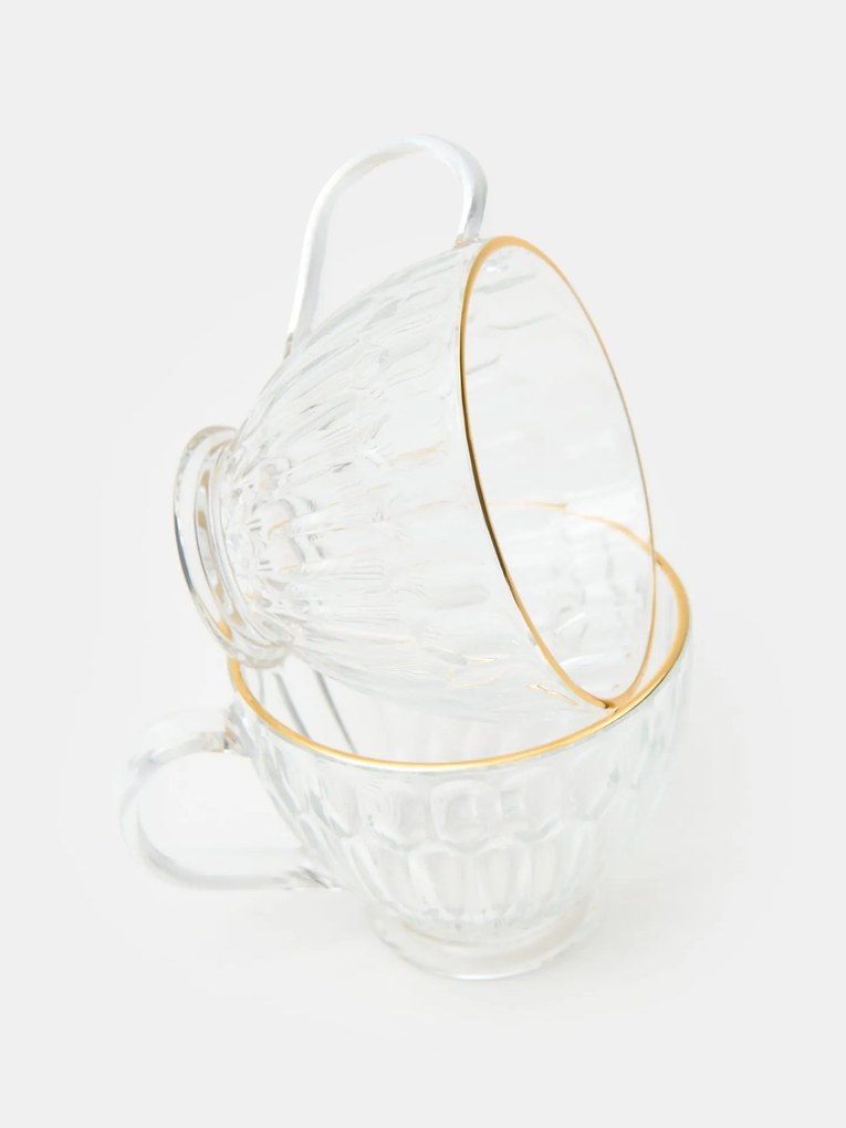 Sinsay - Rýhované šálky se zlatým okrajem 2 pack - clear