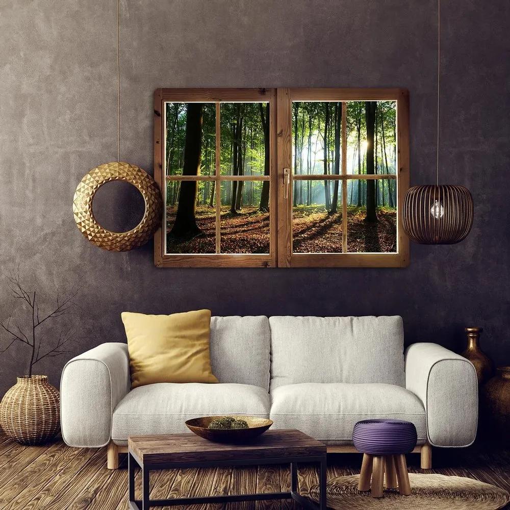 Kovový obraz výhled na nádherný les