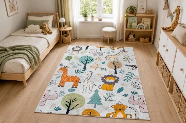 Dětský koberec protiskluzový BAMBINO 61570 krémový / zelený
