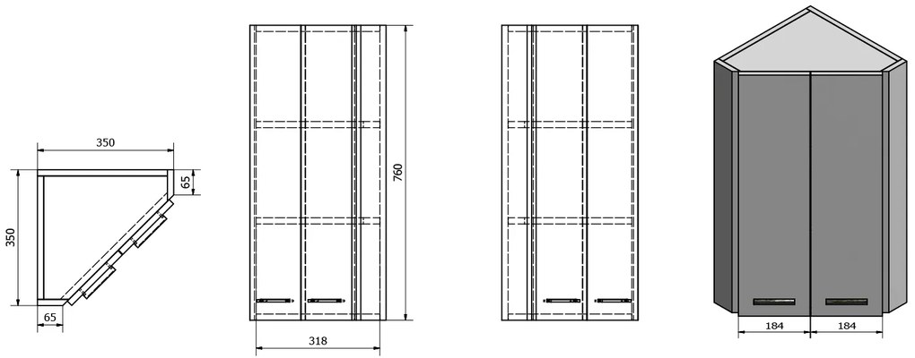 Aqualine ZOJA/KERAMIA FRESH horní skříňka rohová 35x76x35cm,dub platin 50333