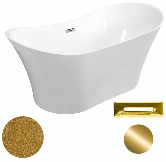 Besco Akrylátová volně stojící vana Amber Glam Z 170x80 Barva: Bílá/zlatá, Rozměry (cm): 170x80, Typ a barva výpustě: Click-Clack s přepadem, zlatá