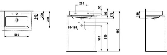 Laufen Pro S Kompaktní umyvadlo broušené 38 x 55 cm, bílá H8179580001041