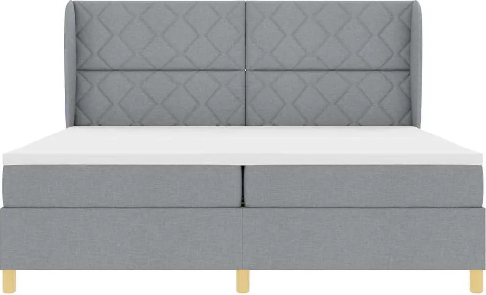 Postel s boxspringem s čelo Světle šedá 200 x 200 cm textil 3340837