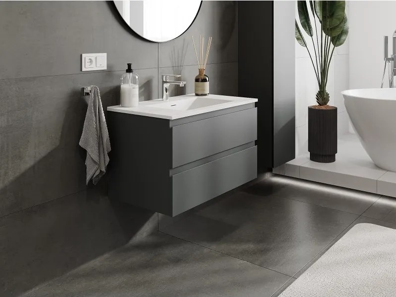 Mexen Orio, koupelnová skříňka 80 cm s umyvadlem Otis, 2 zásuvky, grafitová matná/bílá matná, 91A10-08047-2-BFF66-W18M01