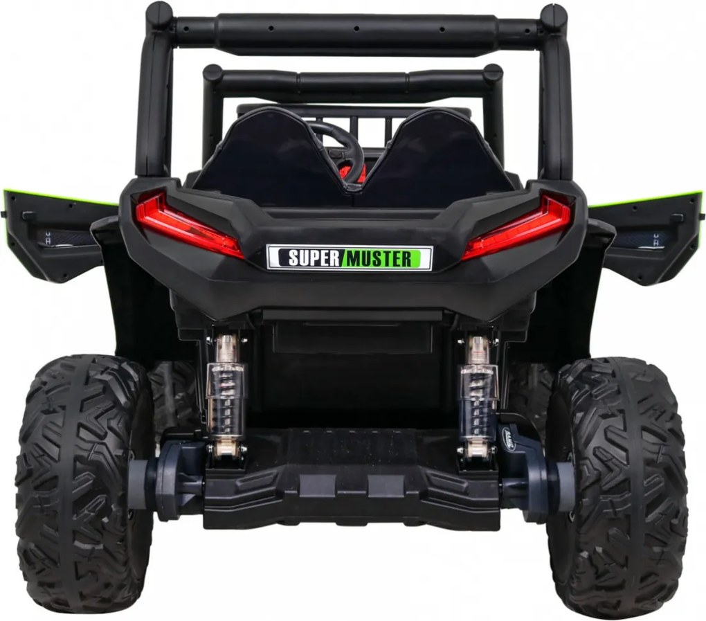 Ramiz Elektrická terénní bugina UTV pro děti zelená + dálkové ovládání + zavazadlový prostor + pomalý start + EVA kola + MP3 LED