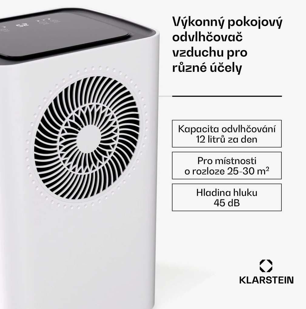 Klarstein CircleDry Smart 12 L odvlhčovač, 12 l/den, 260 W, 25-30 m², WiFi, časovač, filtr