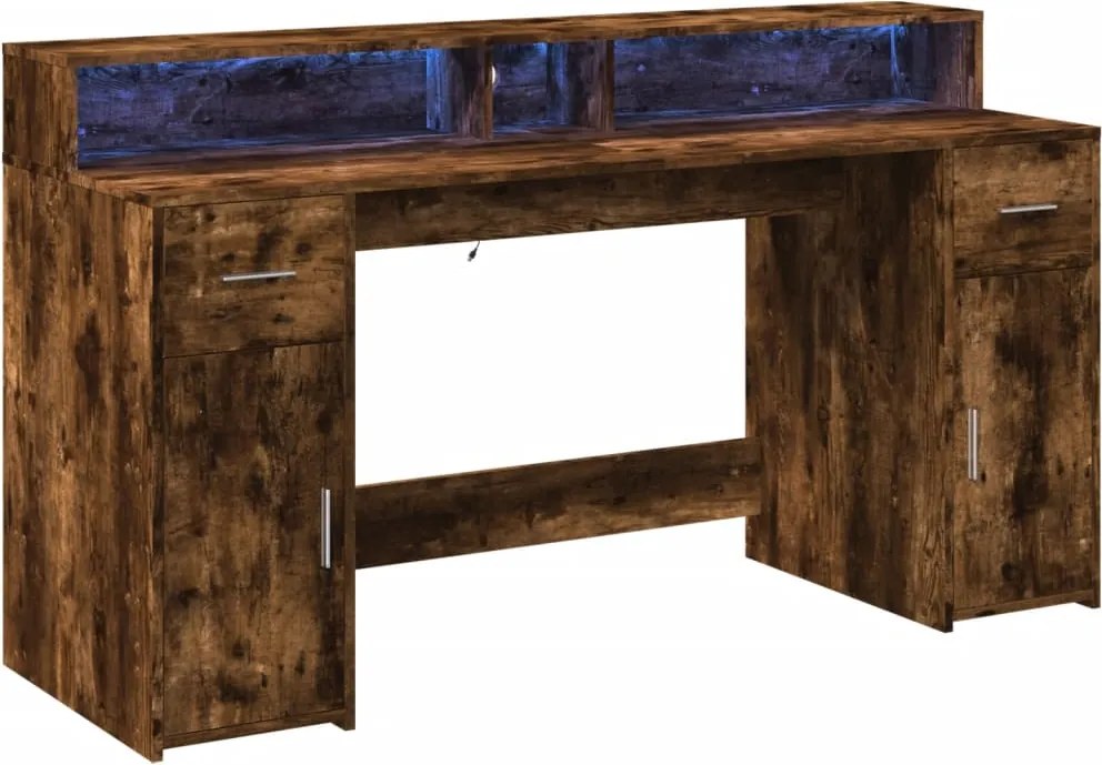 Psací stůl s LED kouřový dub 160 x 55 x 91 cm kompozitní dřevo 3309433