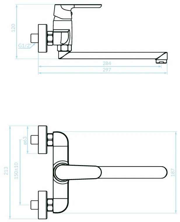 Kuchinox Dima, nástěnná dřezová baterie 150mm, bílá matná, LAV-BQD_680D