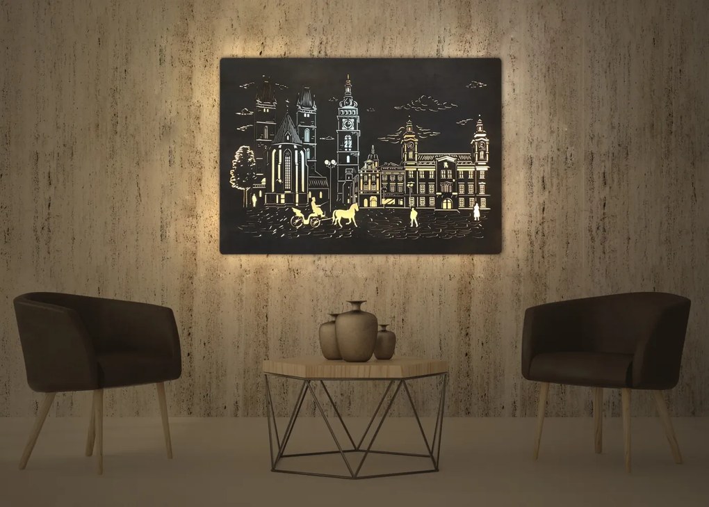 Li-Go "Hradec Králové" světelný obraz 230V 100x70cm provedení povrchu: dub světlý