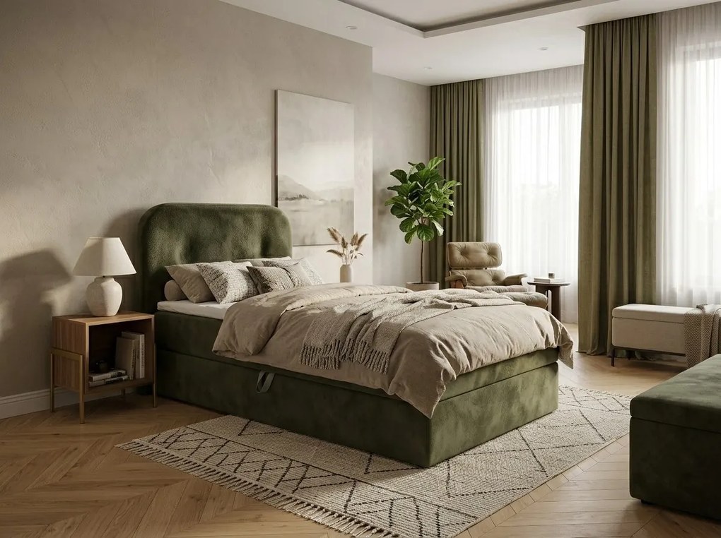 Čalouněná postel boxspring FORENA 90x200 cm tmavě zelená Matrace: Matrace Bonell pružinová