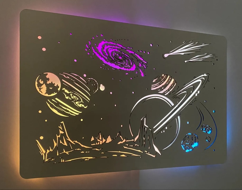 Li-Go "Vesmír" světelný obraz RGB s baterií 90x60cm provedení povrchu: dub světlý