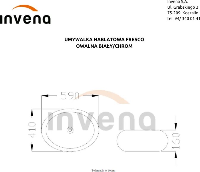 Invena Fresco, umyvadlo na desku 59x41x15 cm, bílá-stříbrná, INV-CE-31-001-W