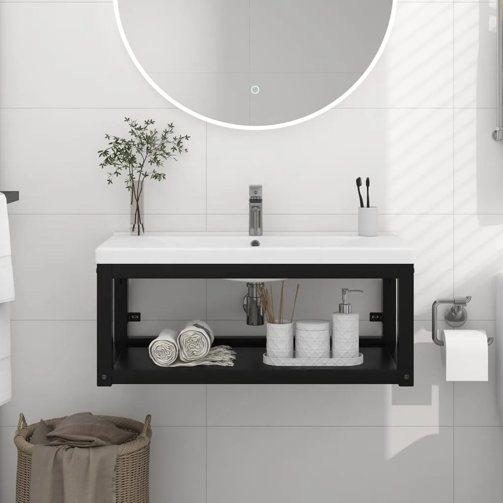 Nástěnný koupelnový regál pod umyvadlo černý 79x38x31 cm železo 338495