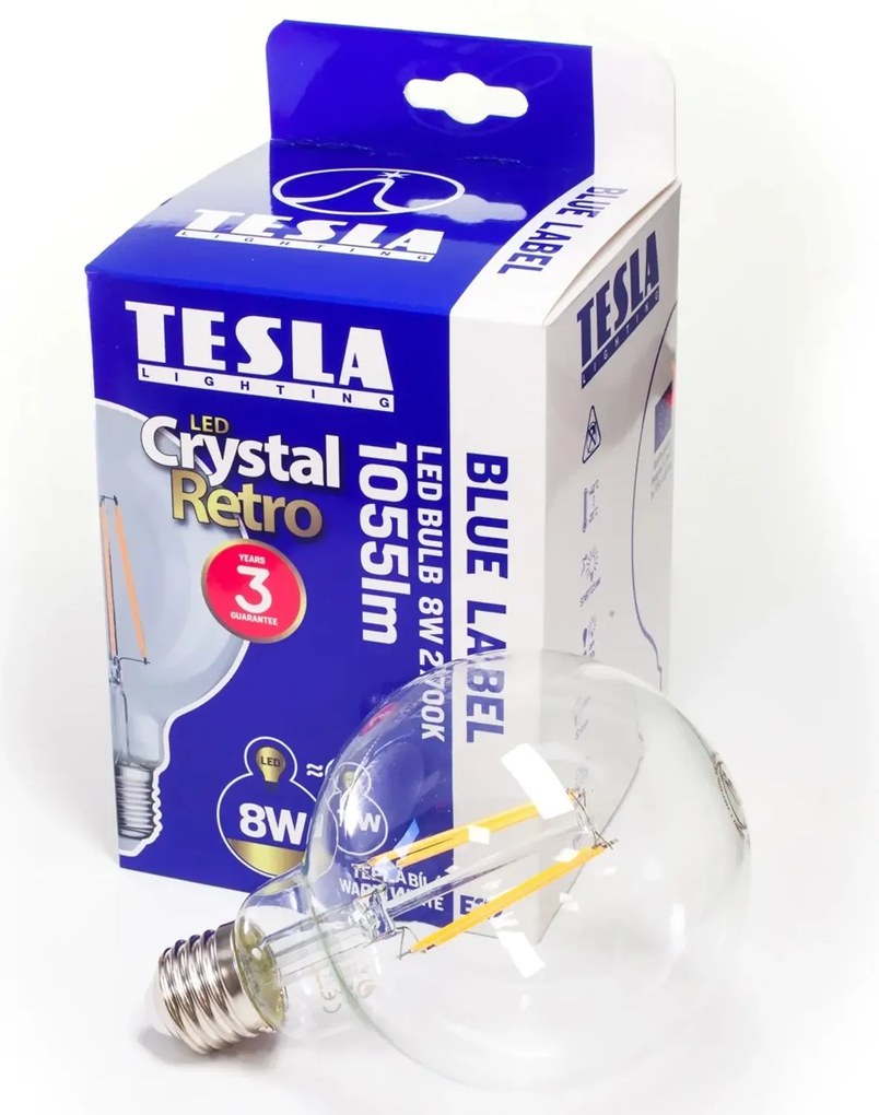 TESLA Lighting LED žárovka Filament Retro Globe E27, 9 W, 720 lm, 3000 K