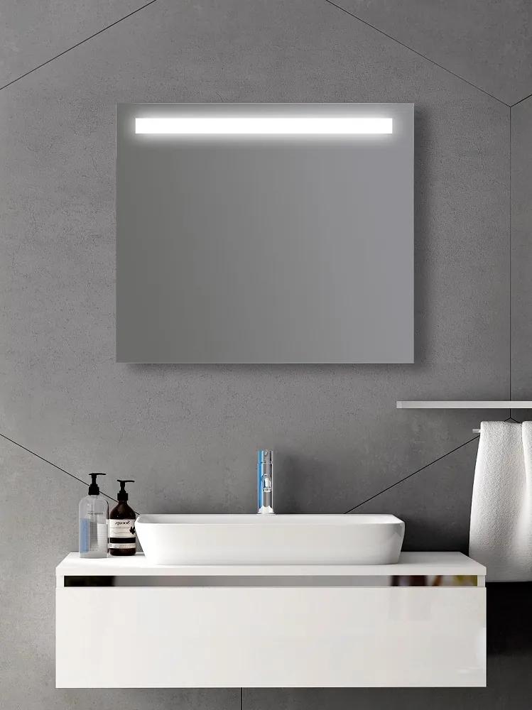 AMIRRO Zrcadlo na zeď chodbu do pokoje ložnice předsíně koupelny LUNA LED - 80 X 70 cm s LED podsvíceným pruhem 902-012