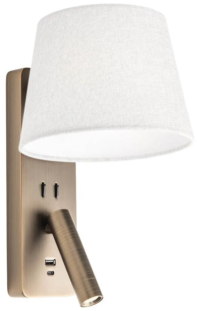 Světla a lustry REDO GROUP Redo NEMIA lampa k posteli s USB 1xE27 + LED 3W 2700K bronzová Barva stínidla: Béžová
