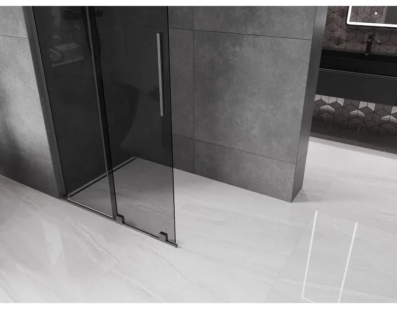 Mexen Velar L, posuvná sprchová zástěna Walk-in 90 x 200 cm, 8mm šedé sklo, grafit broušený, 871-090-003-43-66