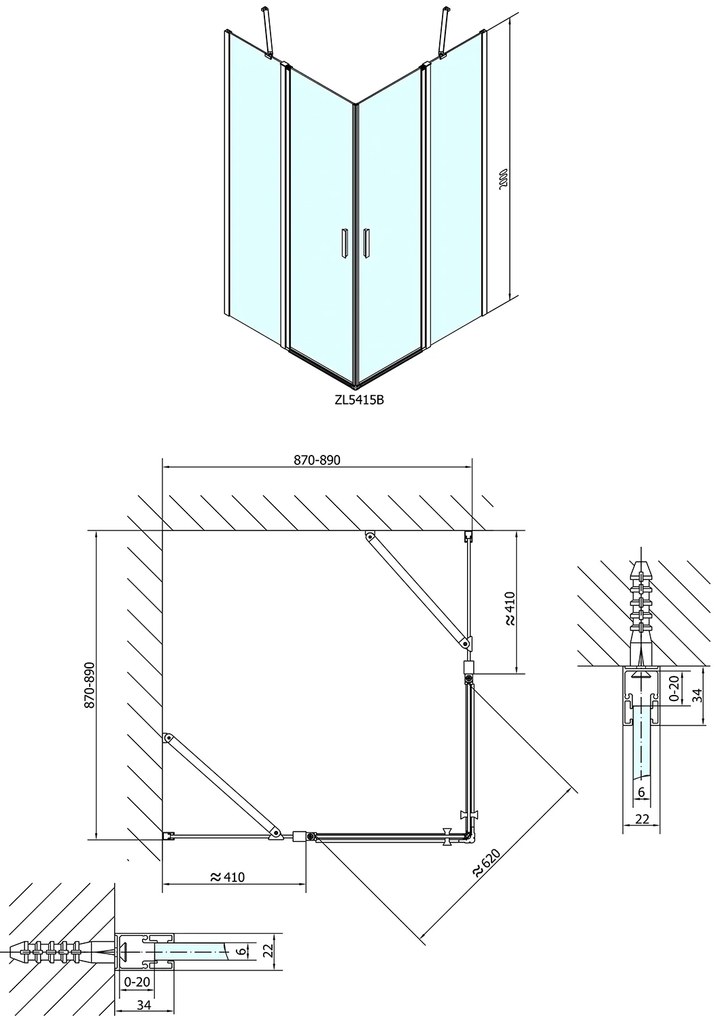 Polysan, ZOOM LINE BLACK čtvercová sprchová zástěna 900x900mm, čiré sklo, ZL5415B