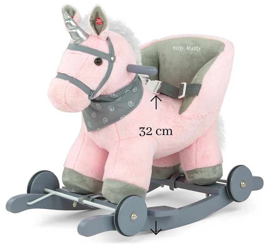 Houpací koník s melodií a kolečky Milly Mally Polly růžový