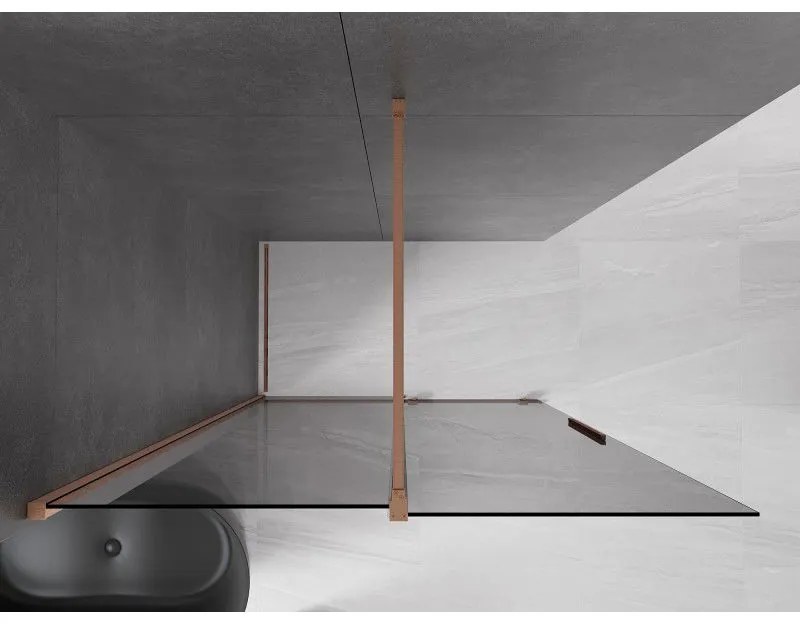 Mexen Velar, sprchová zástěna s posuvnými dveřmi Walk-in 150 x 200 cm, 8mm šedé sklo, měděná matná, 871-150-000-43-65