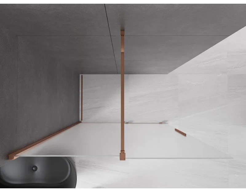 Mexen Velar, sprchová zástěna s posuvnými dveřmi Walk-in 140 x 200 cm, 8mm sklo námraza, růžové zlato, 871-140-000-33-60