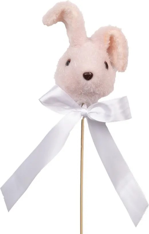 Dekorace zápich růžová hlava králík s mašlí - 7*7*33 cm