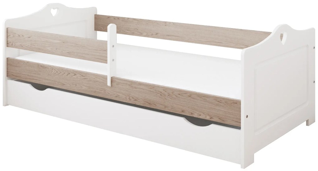 BabyBeds Dětská postel EMMA srdíčka Velikost postele: 160x80 cm, Barevné provedení: Olše, Úložný prostor: Ne, bez úložného prostoru Bílá