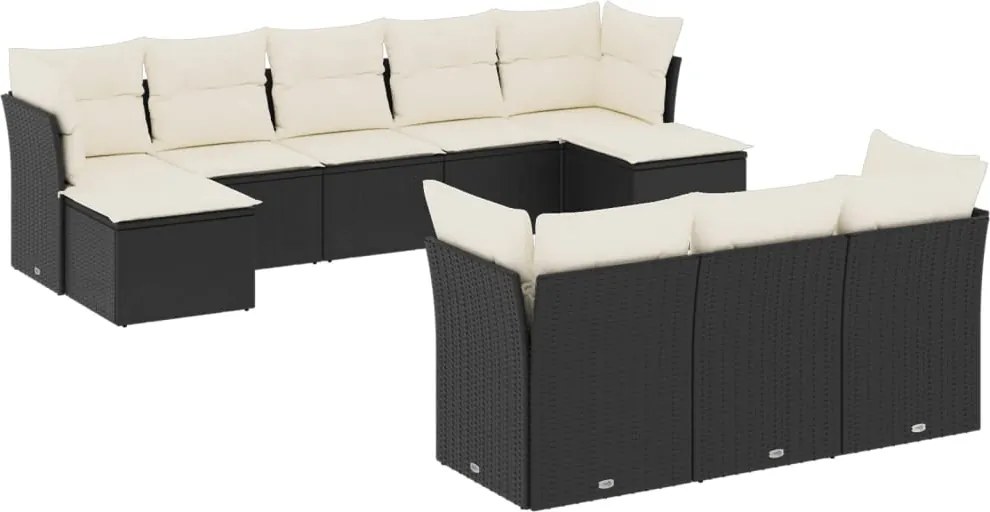 10dílná zahradní sedací souprava s poduškami černá polyratan 3250165