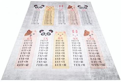 Dětský kusový koberec vhodný k praní BAMBINO 2162 Násobilka Zvířátka Pro školáky protiskluzový krémový Rozměr: 80x150 cm