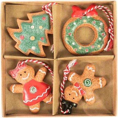 Sada 4 ks vánočních ozdob GINGERBREADS 6 cm