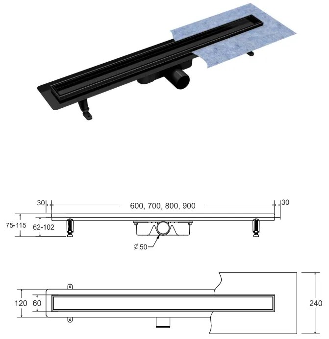 Besco Virgo Nero Duo odtokový žlab, black Délka žlabu: 60cm