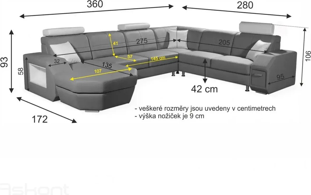 Askont Napoli New: Sedací souprava tvaru U rozkládací Power 17