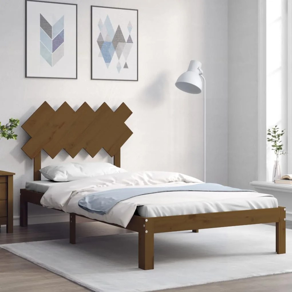 Rám postele s čelem medově hnědý 100 x 200 cm masivní dřevo,  3193719