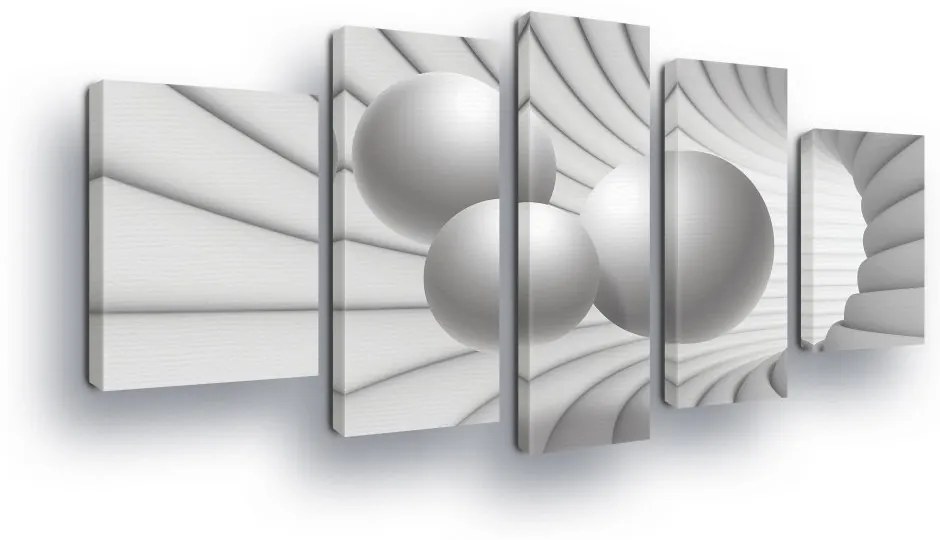 GLIX Obraz na plátně - Bílý Tunel s Koulemi v 3D 2 x 40x60 / 2 x 30x80 / 1 x 30x100 cm