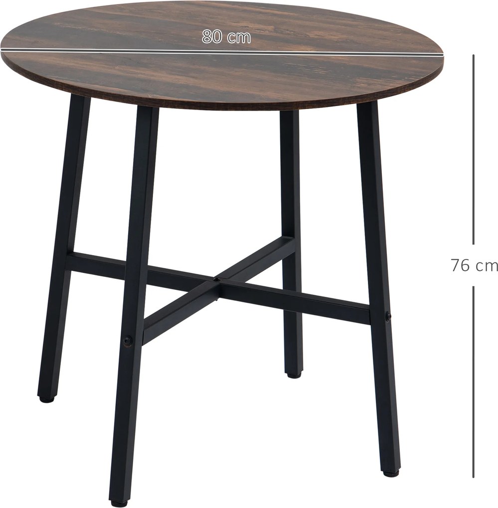 Jídelní stůl HOMCOM pro 4 osoby, moderní design do jídelny a kuchyně, ocel, hnědý, 80 x 76 cm