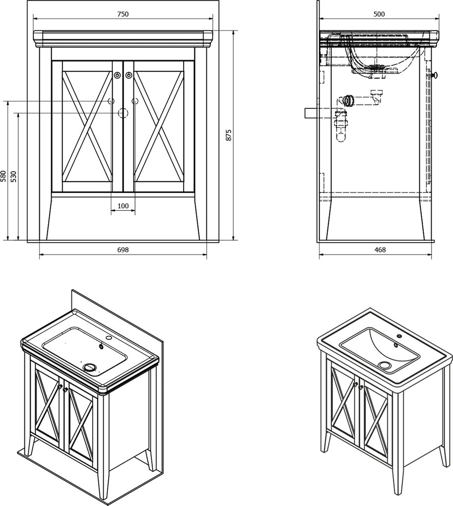 Sapho Cross umyvadlová skříňka 70 x 81 cm starobílá CR275