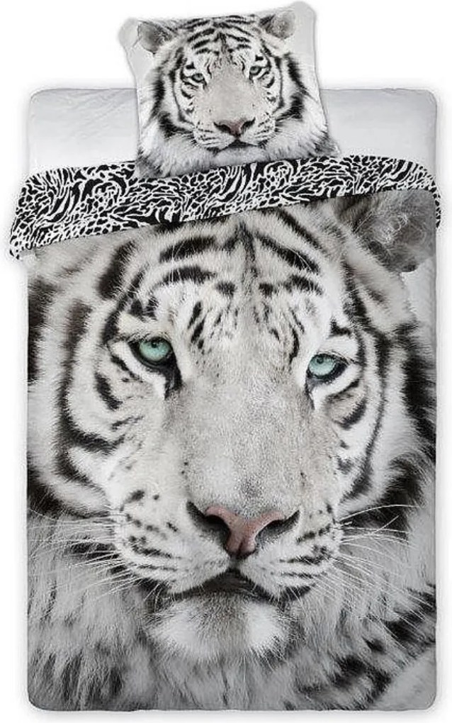 Povlečení bavlněné Deluxe 3D Tigr bílý 200x140cm+90x70cm Faro