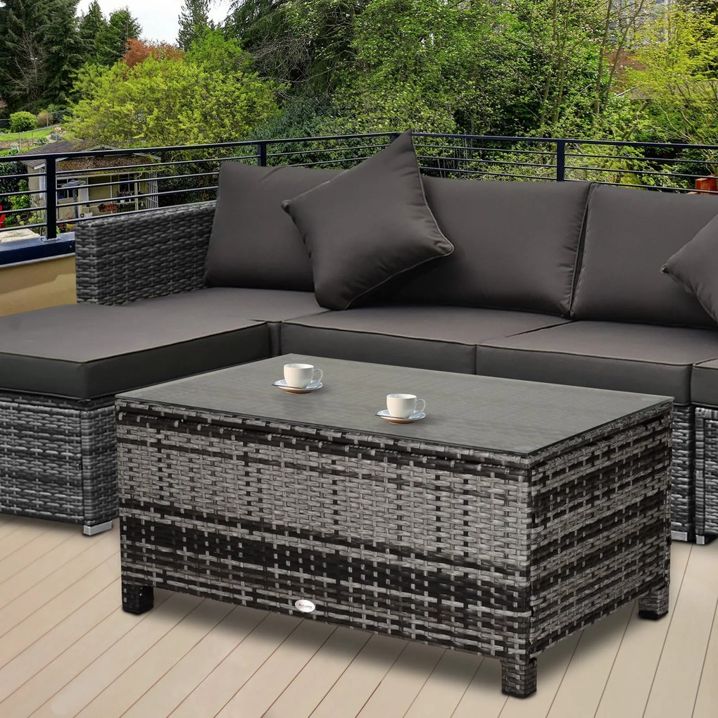 Zahradní boční stůl Outsunny, kávový stůl, patio stůl, poly ratan, šedý, 85 x 50 x 39 cm