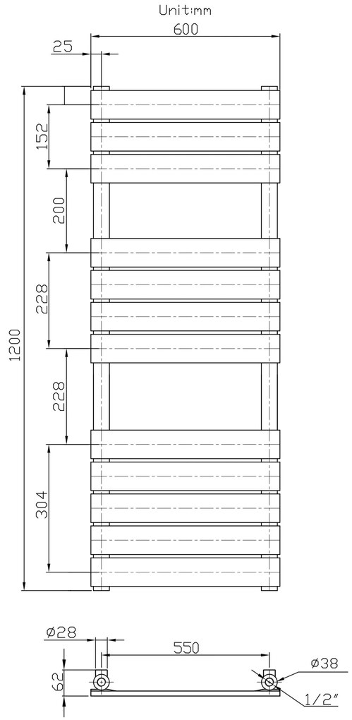 Gamma Erga Classic, topné těleso 1200x600 mm, 762W, černá matná, ERG-LAV-CLAS-12060-BK