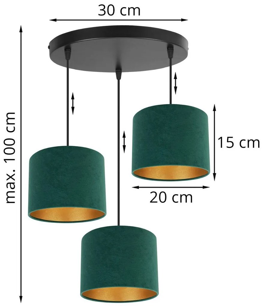Závěsné svítidlo Mediolan, 3x textilní stínítko (výběr z 10 barev), (výběr ze 3 barev konstrukce), o, g