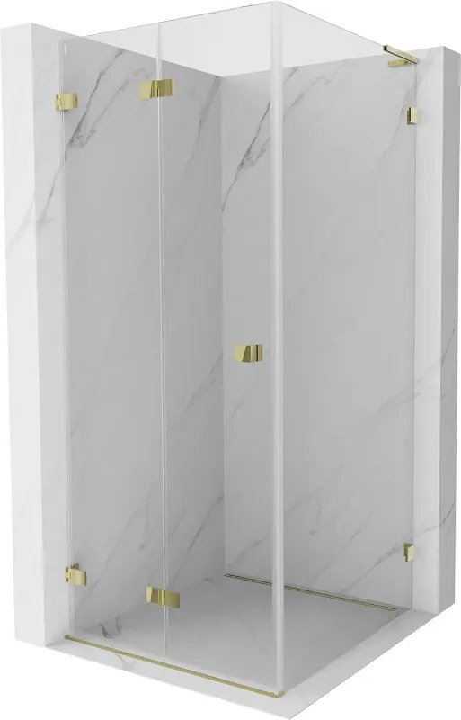 Mexen Lunar-F L, skládací sprchový kout levý 80 x 80 cm, 8mm čiré sklo, zlatý profil, 836L-080-080-50-00-L